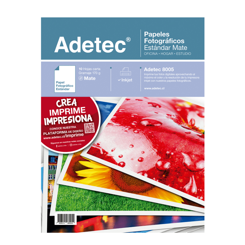 Papel Fotográfico Adetec Mate Inkjet Carta 170 g Paquete de 10 Hojas Papel Fotográfico Adetec Mate Inkjet Carta 170 g Paquete de 10 Hojas