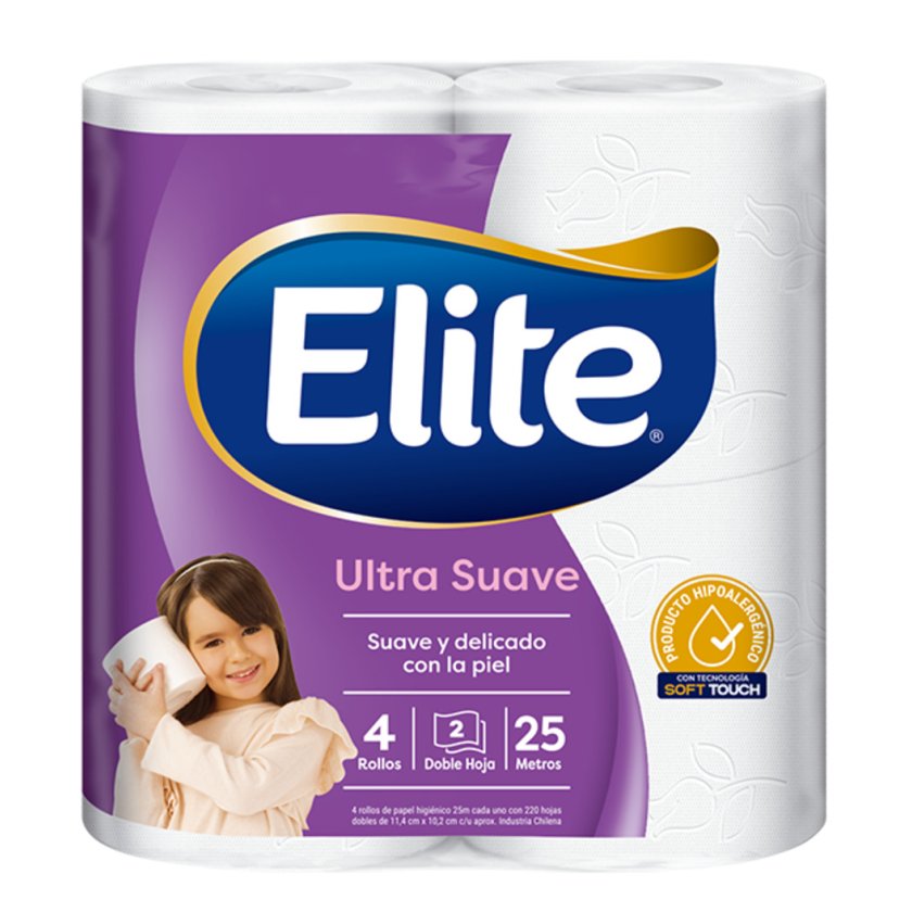 Papel Higiénico Elite Ultra Suave Doble Hoja 4 Rollos 25 M