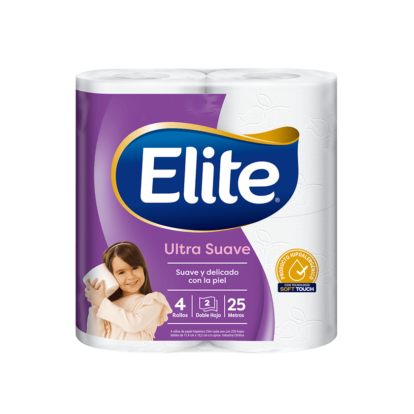 Papel Higiénico Elite Ultra Suave Doble Hoja 4 Rollos 25 m
