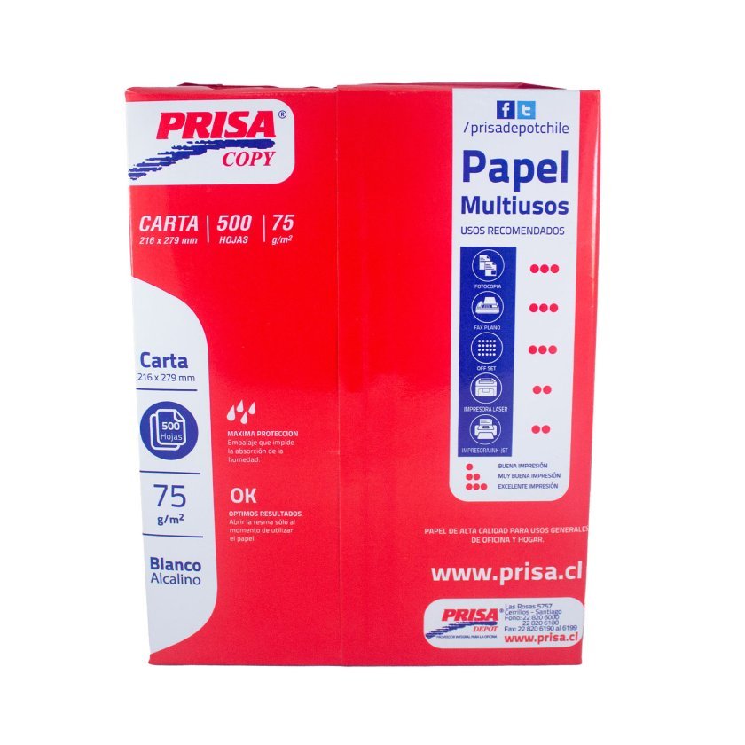 Papel Fotocopia Prisa Carta 75 g 500 Hojas