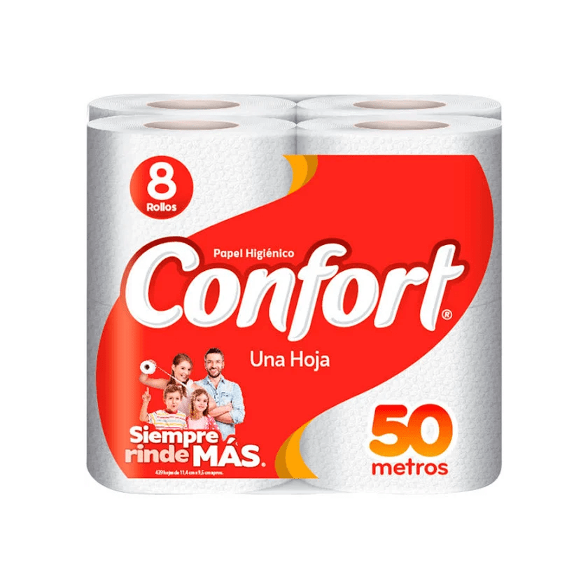 Papel Higiénico Confort Hoja Simple 8 Rollos 50 M