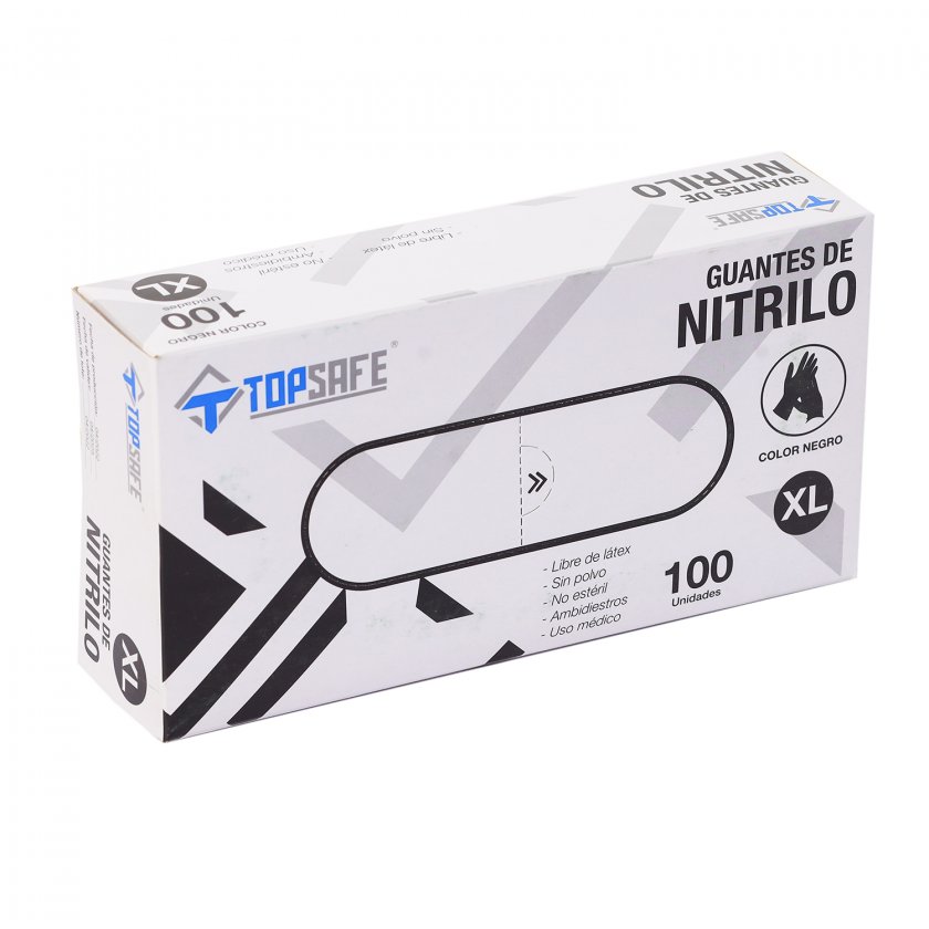 Guantes de Nitrilio TopSafe Examinación Sin Polvo Talla XL Negro 100 ...