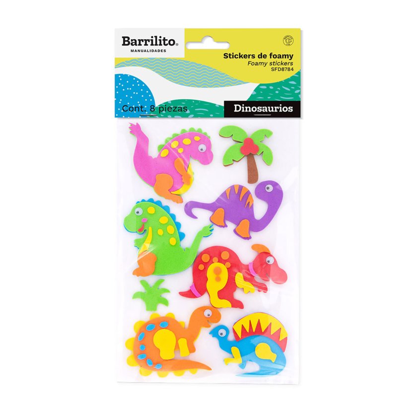 Sticker de Goma Eva Barrilito Dinosaurios Paquete de 8 Unidades