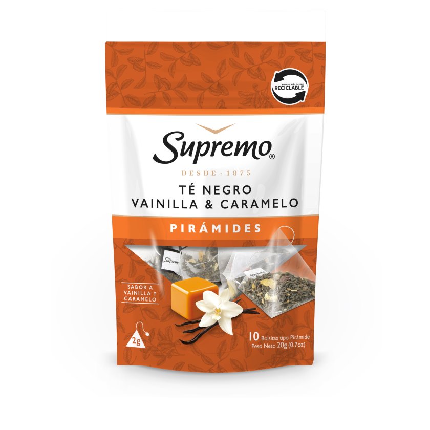 Té Negro Supremo Pirámide Vainilla Caramelo 10 Bolsitas