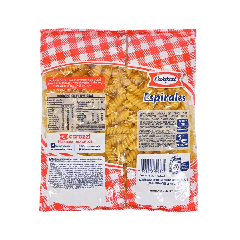 Pasta Carozzi Espirales 400 g
