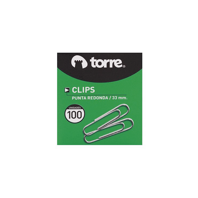 Clips Torre N°1 Punta Redonda 33 mm Caja de 100 Unidades