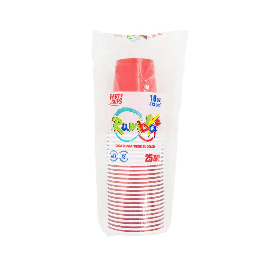 Vaso Rumba Desechable 16 Oz Rojo Paquete de 25 Unidades