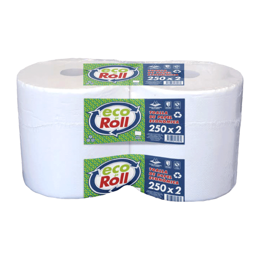 Toalla de Papel Ecoroll Económica 2 Rollos 250 m Hoja Simple