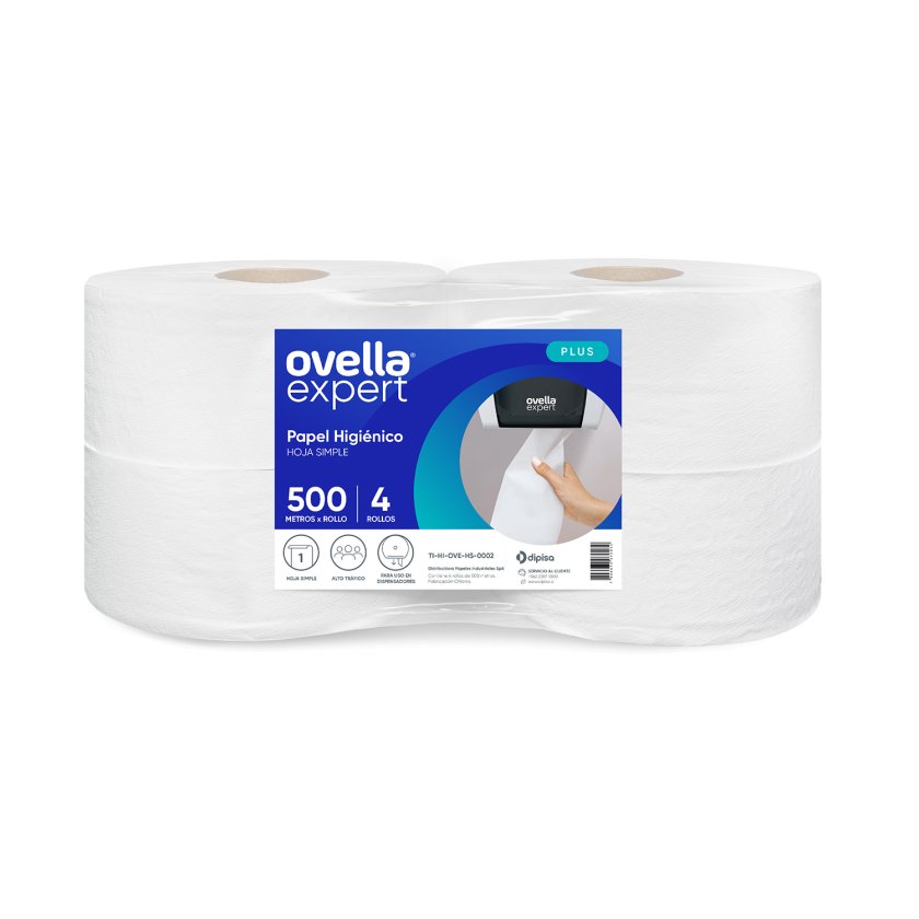 Papel Higiénico Ovella Plus Hoja Simple 500 M 4 Rollos