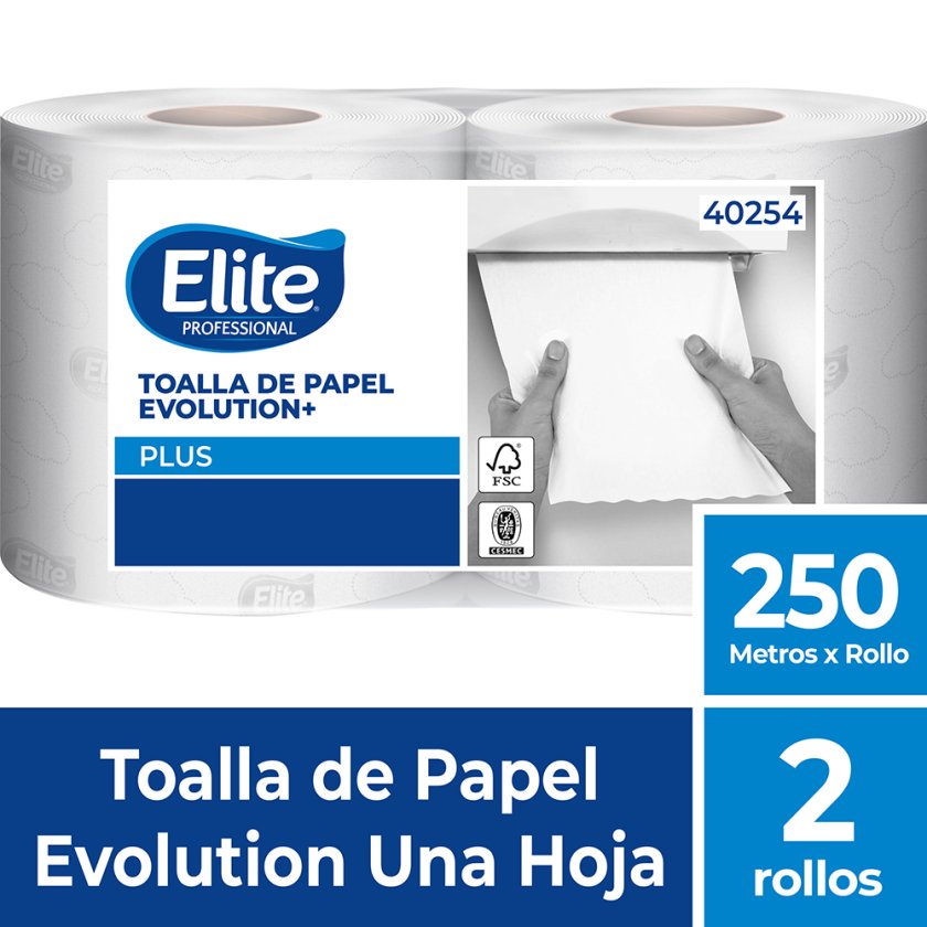 Toalla de Papel Elite Autocorte Evolution 2 Rollos 250 M Hoja Simple