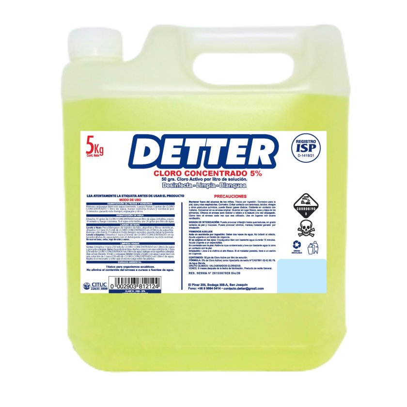 Cloro Detter Concentrado 5% Bidón 5 L