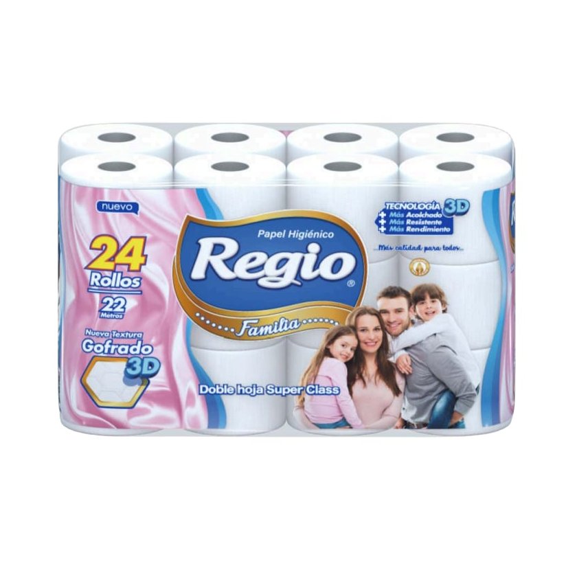 Papel Higiénico Regio Familia Doble Hoja 24 Rollos 22 m