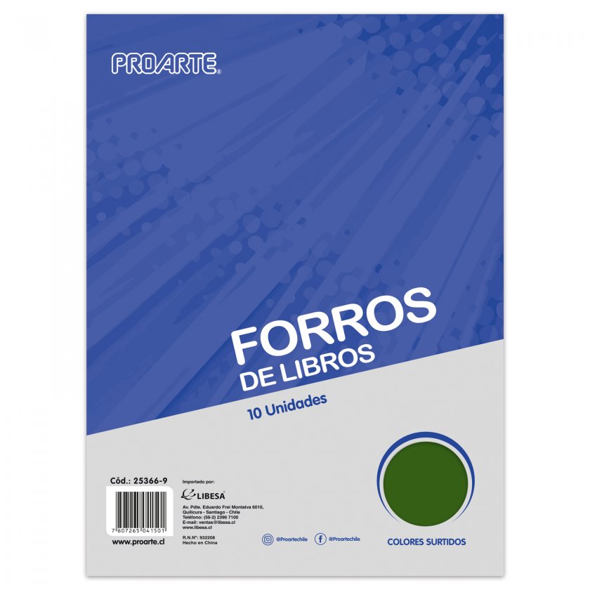Forro para Libro Proarte Colores Surtidos 10 Unidades