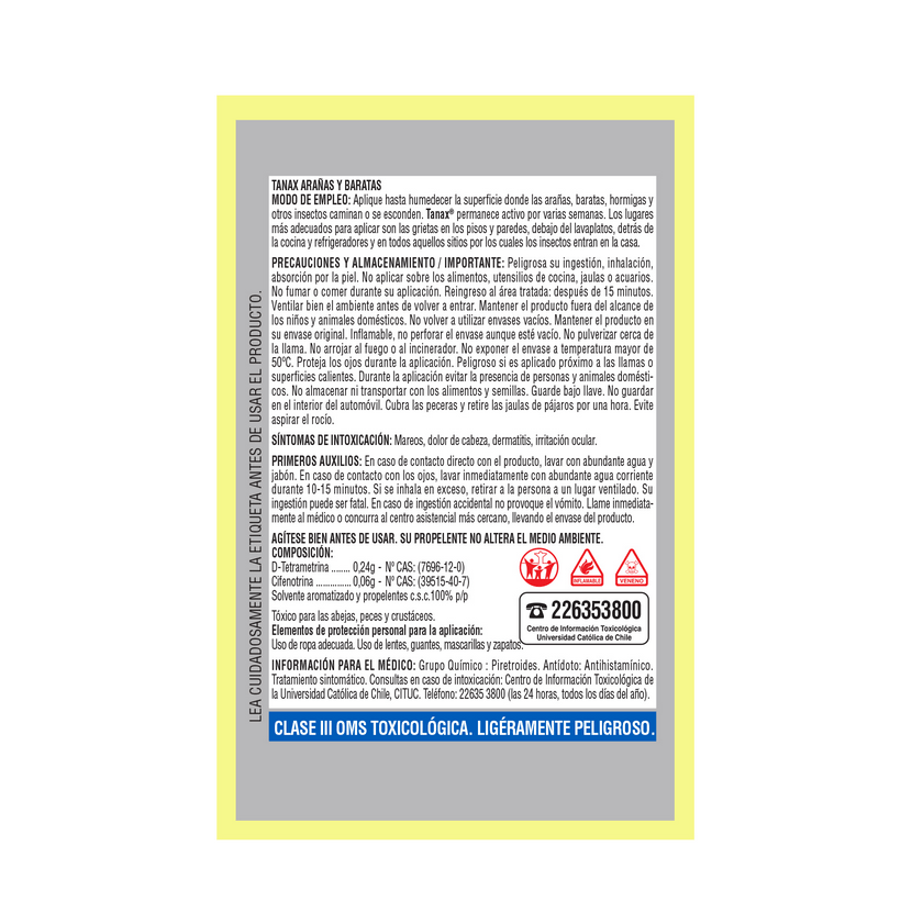 Insecticida Tanax Aerosol Arañas y Baratas 440 ml