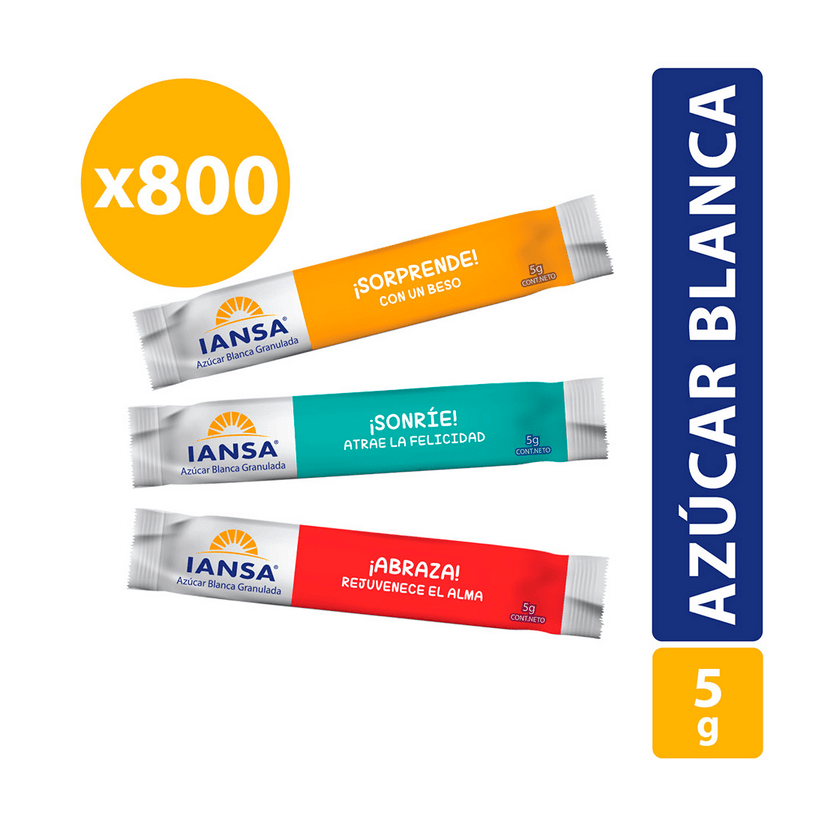 Azucar 5 gr X 800 Sachet Stick Aprox. Iansa