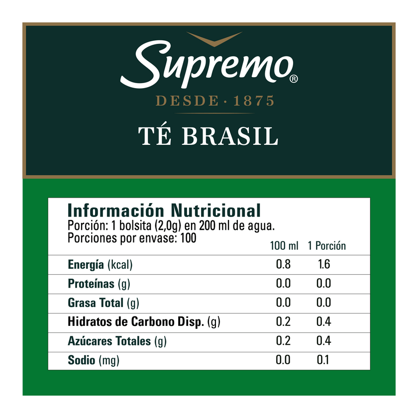 Té Negro Supremo Brasil 100 Bolsitas