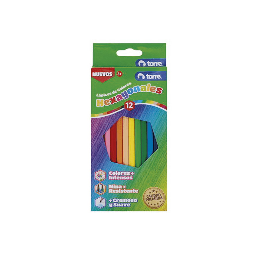 Lápices De Color Torre Imagia Largo Hexagonal 12 Colores