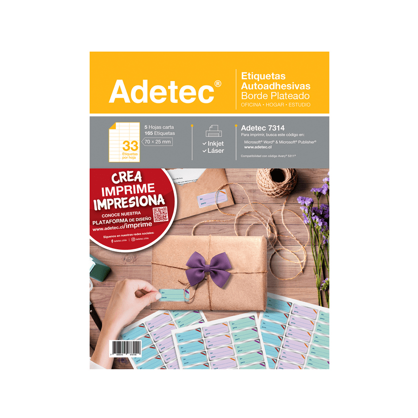 Etiqueta Autoadhesiva Adetec Borde Plateado 33 Por Hoja 70x25 mm 5 Unidades