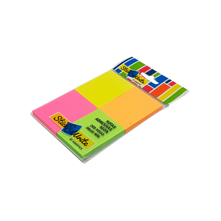 Nota Adhesiva Stick & Write Neón 50 Hojas 38x51 mm 4 Unidades